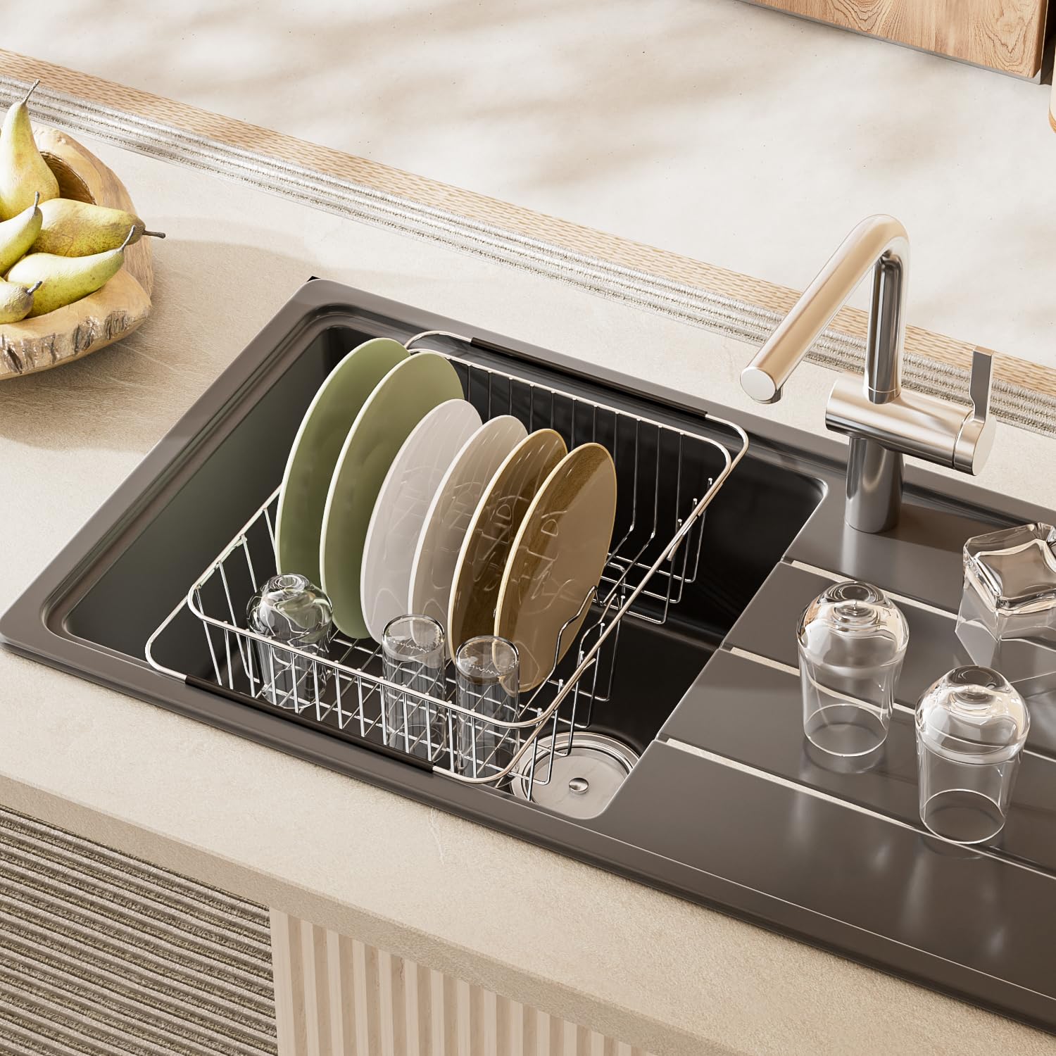 JAQ Over Sink Dish Drying Rack for Medium to Large Sink, Expandable 15 ...
