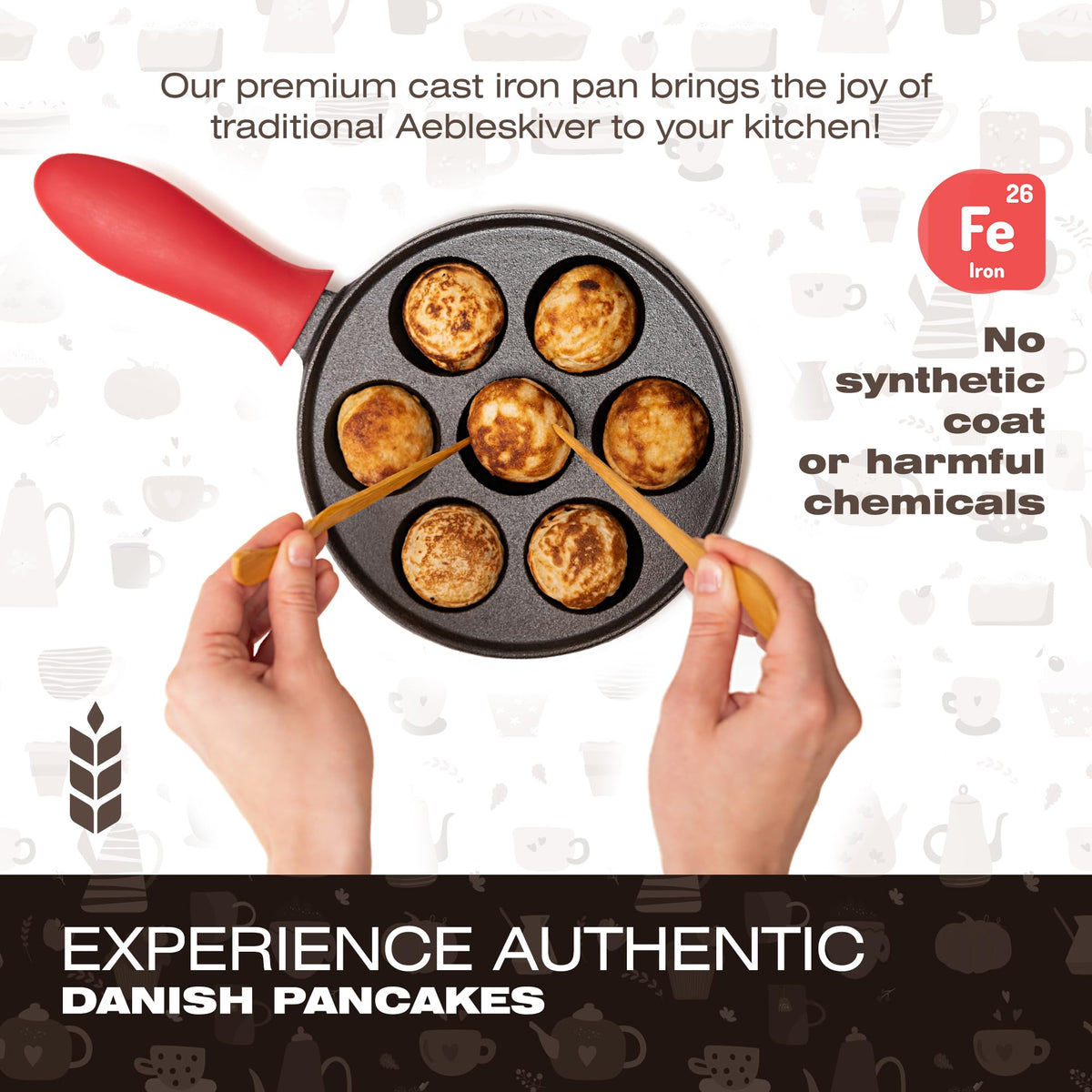 Cast Iron Aebleskiver Pan - Non Stick Pan for Authentic Danish Stuffed ...
