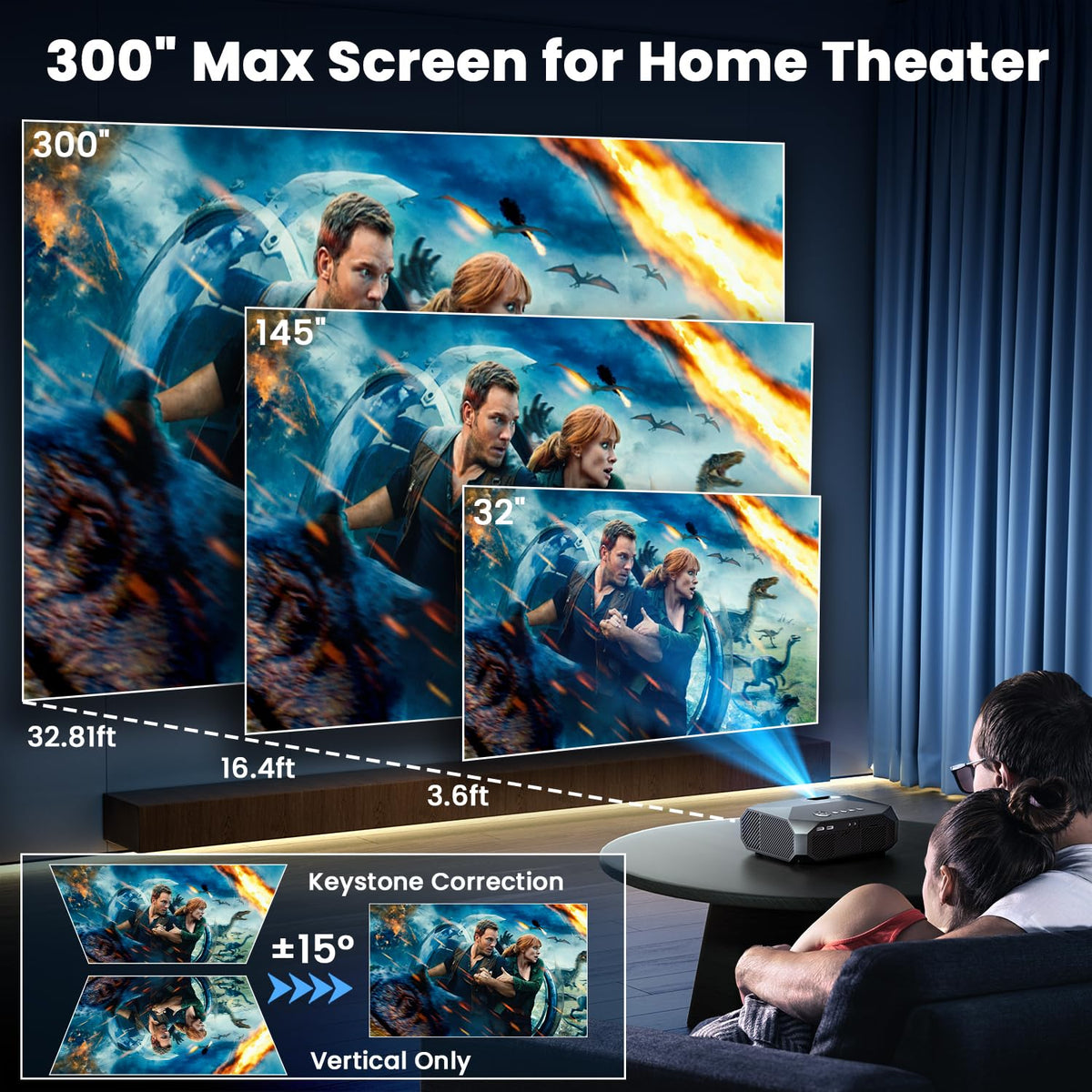 Projector, 18000L Projector with 5G WiFi and Bluetooth Native 1080P 4K ...