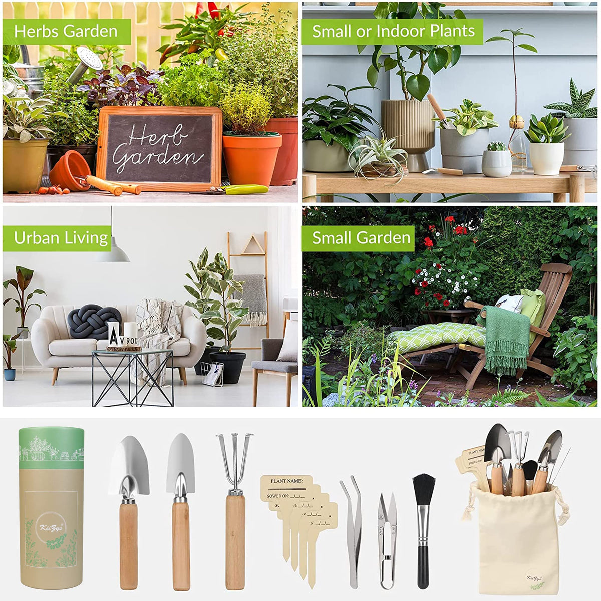 Indoor Garden Tools for Gardening - KiiZYS 12-Piece Small Garden Tools ...