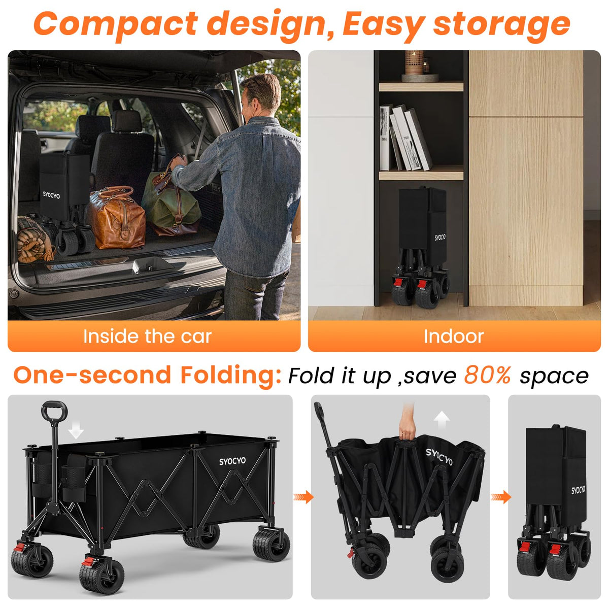 Collapsible Wagon Carts Foldable 570LBS Beach Wagon with Big All-Terra ...