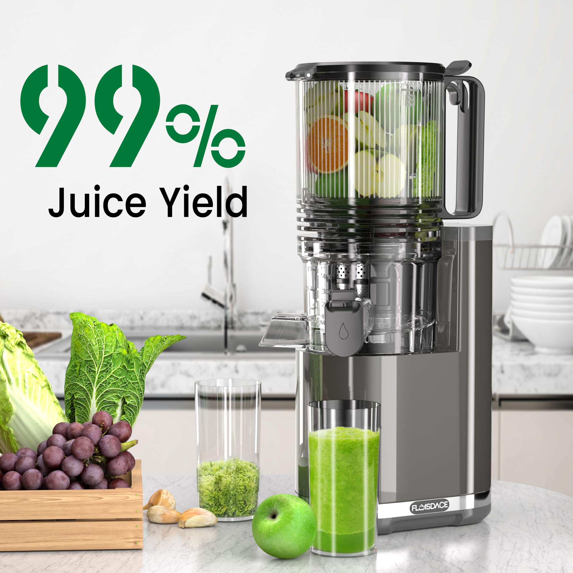 Cold Press Juicer, 6.5" Extra Wide Feed Chute Juicer Machines, 350W Sl ...