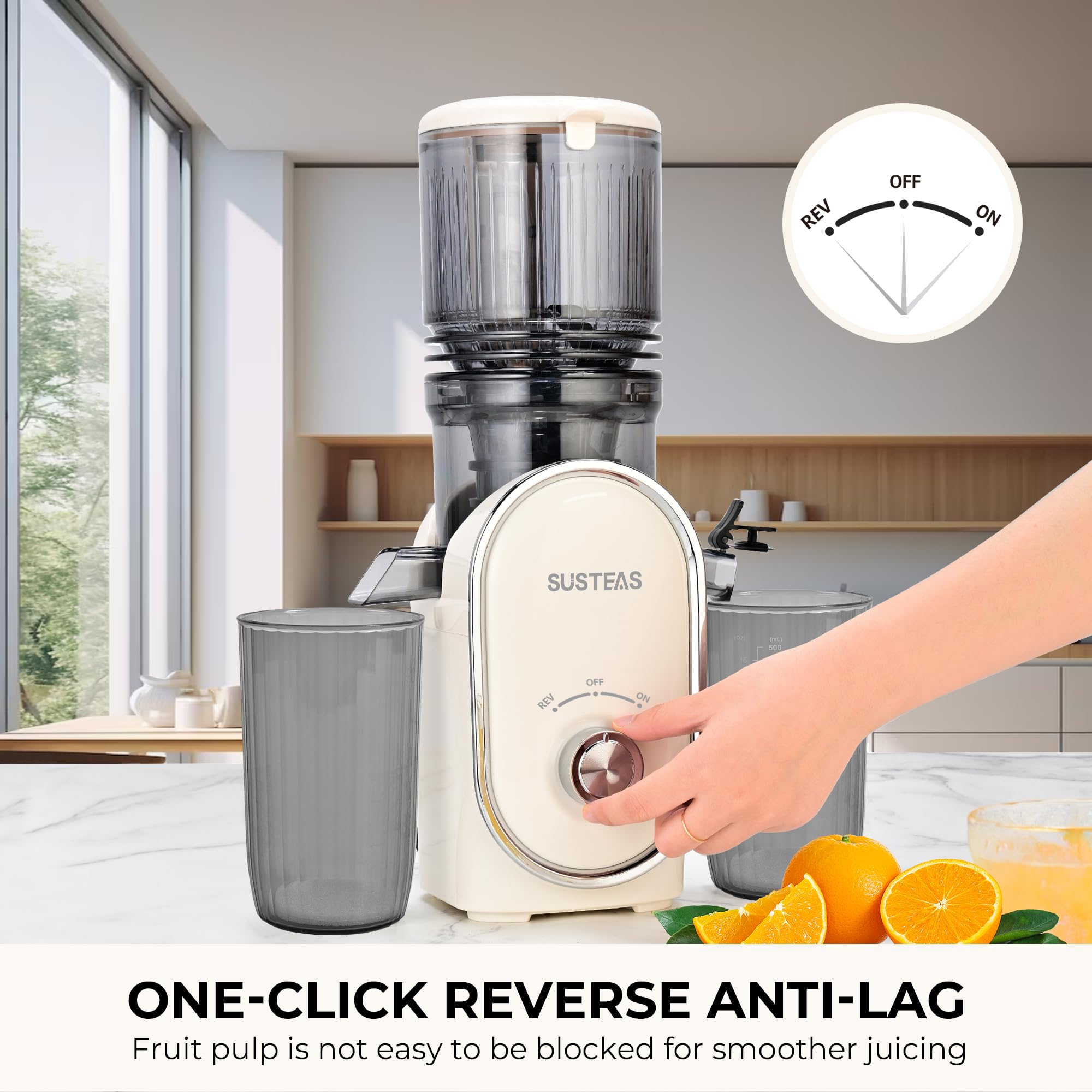 SUSTEAS Cold Press Juicer, 5.3" Feed Chute Slow Masticating Machines w ...