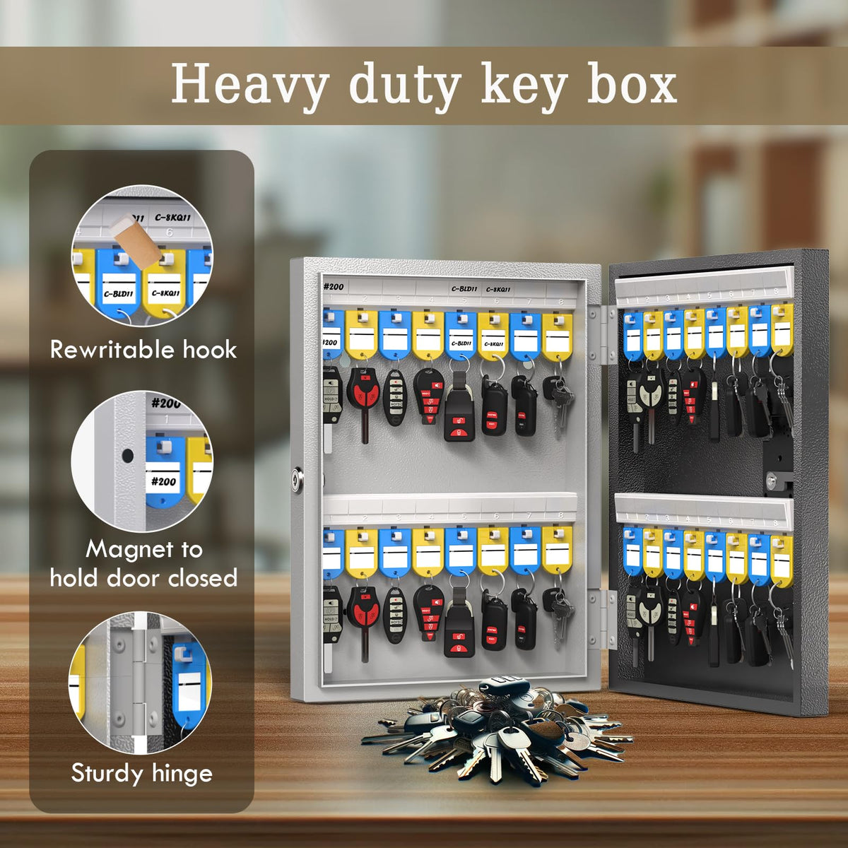 32 Key Lock Box Wall Mount, Smart Key Cabinet One Time Password/APP Bl ...