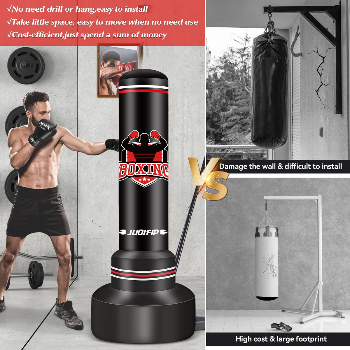 Heavy Punching Bag with Stand Adults Teens,70" Free Standing Boxing Ba ...