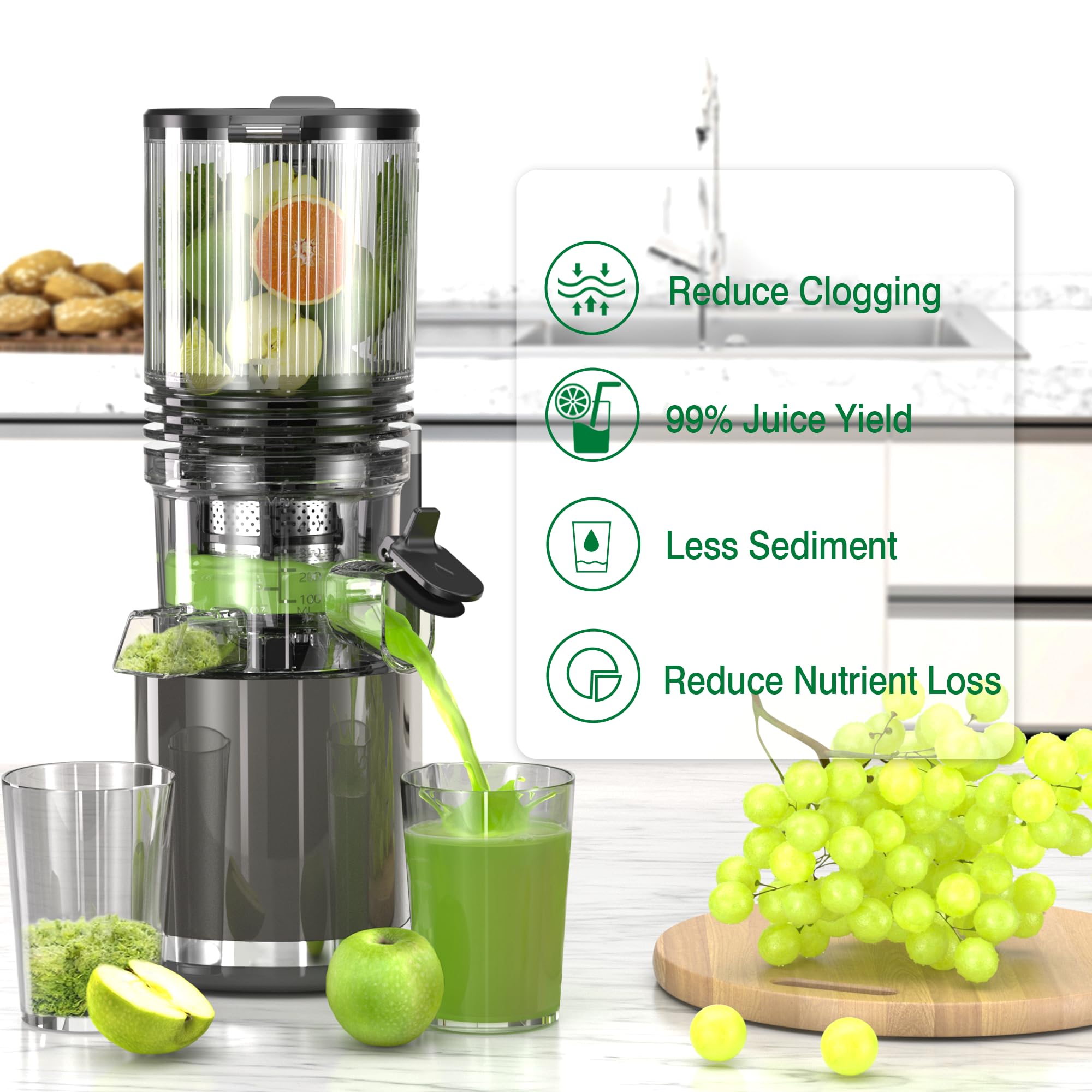 Cold Press Juicer, 6.5" Extra Wide Feed Chute Juicer Machines, 350W Sl ...