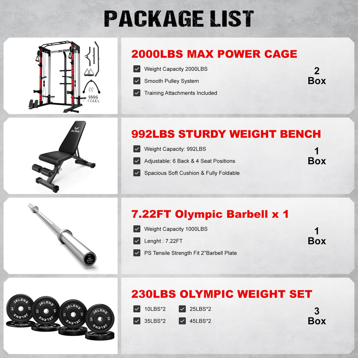 JELENS C21 Power Cage, 2000LBS Multi-Function Power Rack with Independ ...