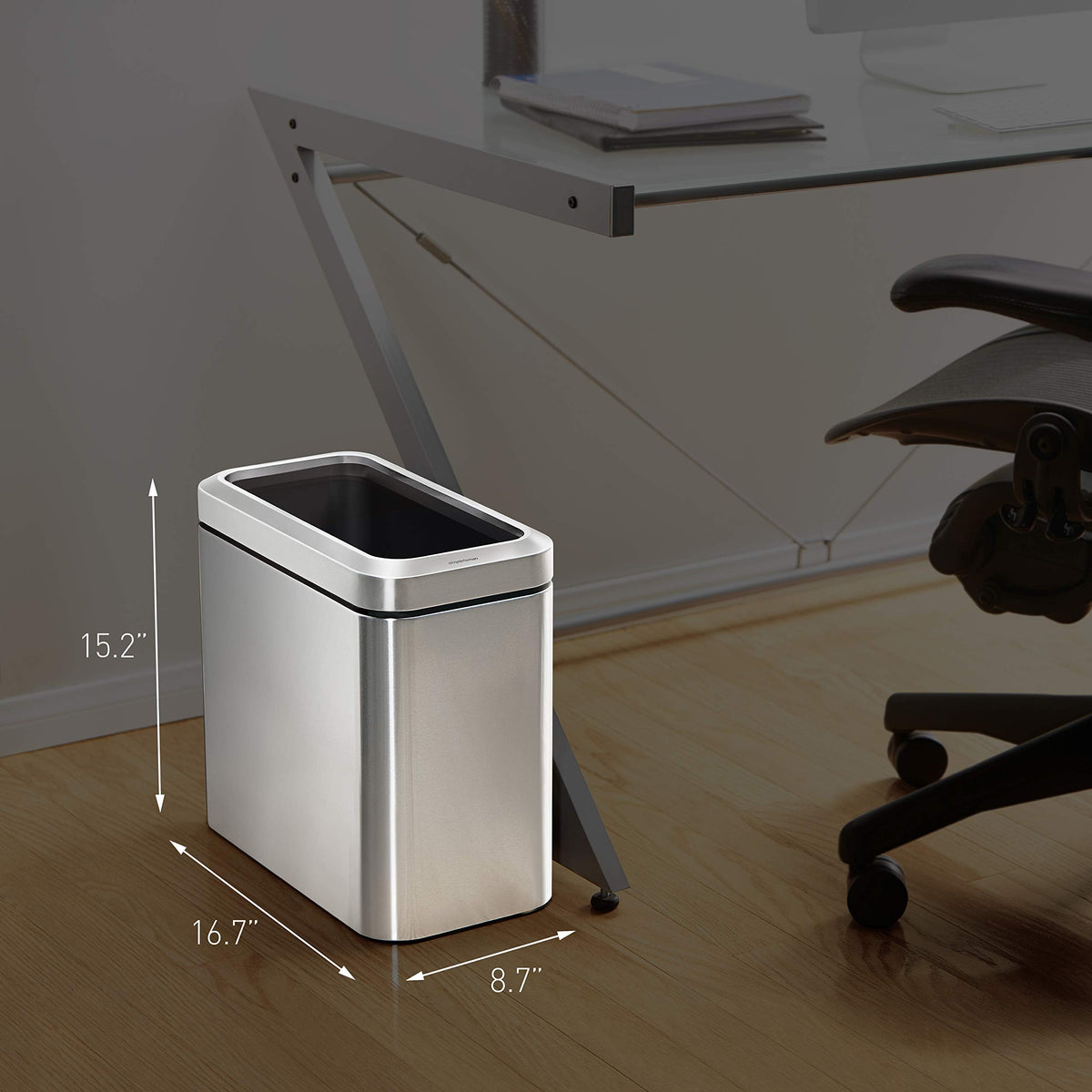 simplehuman 25 Liter / 6.6 Gallon Slim Open Top Small Trash Can, Comme ...