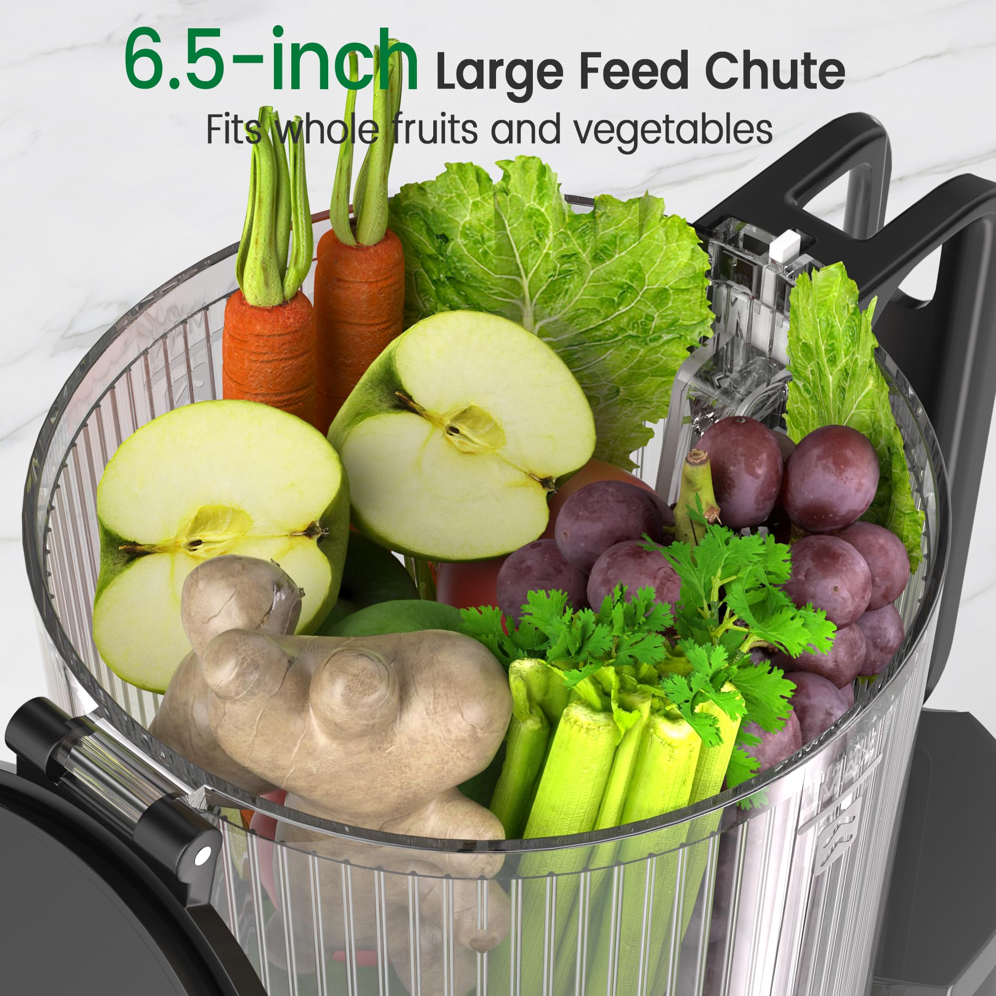 Cold Press Juicer, 6.5" Extra Wide Feed Chute Juicer Machines, 350W Sl ...