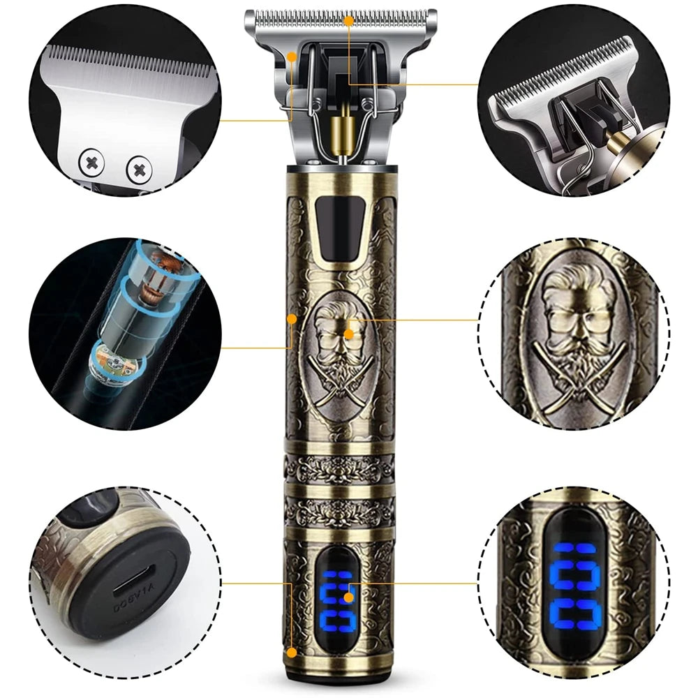 T9 LCD Electric Hairdresser Oil Shaving Head Electric Pusher Carving E ...